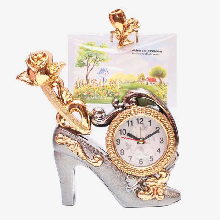 Golden Rose & Shoe Design Clock Photo Frame | Daraz.com.np