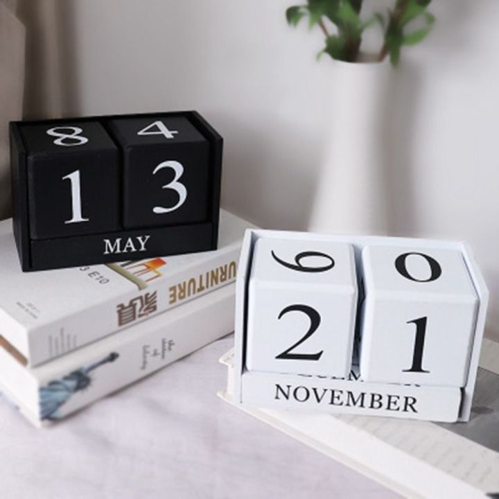Retro MDF Wooden Perpetual Calendar Eternal Blocks Pastoral Style ...