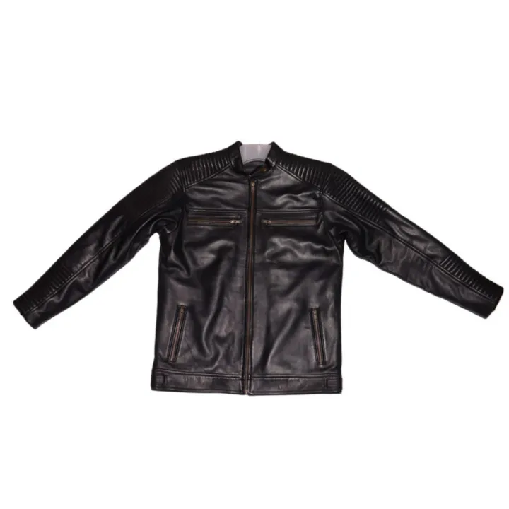 Black 100% Leather Model 127 Zipper Jacket For Men | Daraz.com.np