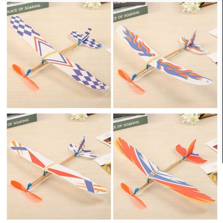 Elastic DIY Flying Glider Airplane Assembly Glider Model Toys Rubber ...