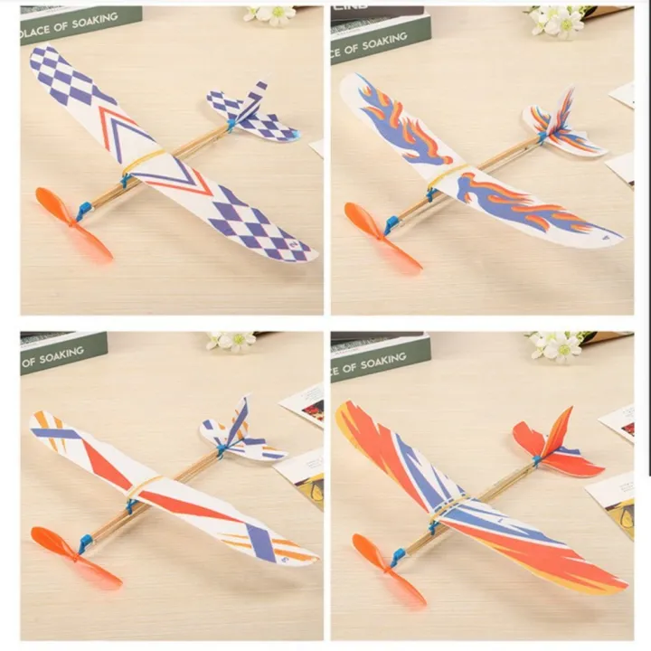 Elastic DIY Flying Glider Airplane Hand Throw Glider Model Toys Rubber ...