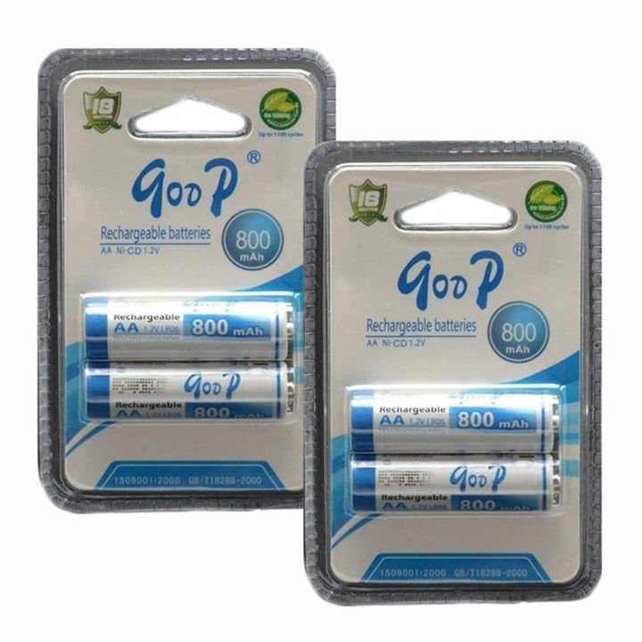 Goop AA 800mAh Ni-CD Rechargeable Batteries (2 Pairs) - 1.2V, Up to ...