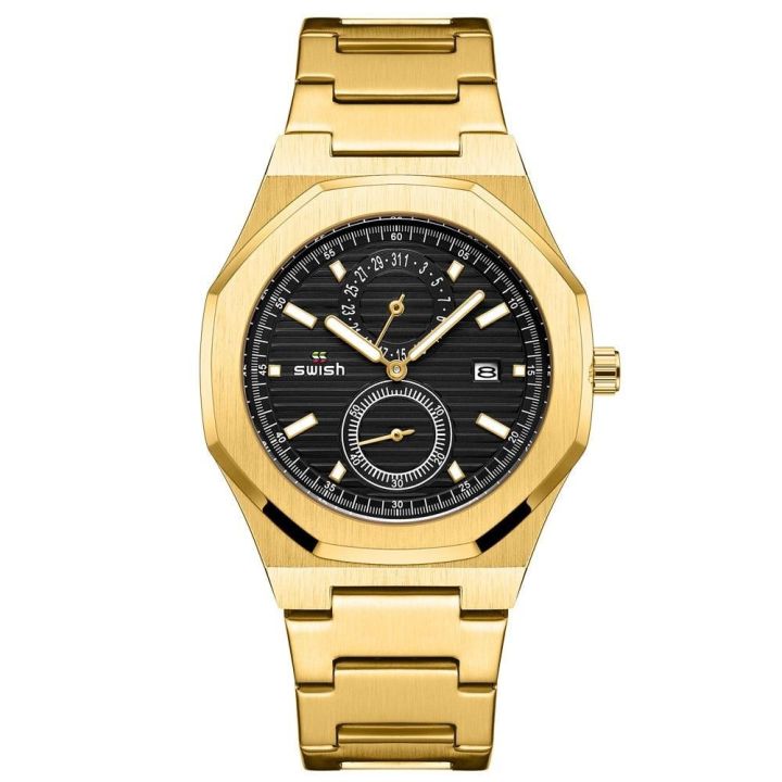Men's Octagonal Shape Chronograph Day Date Display Stainless Steel ...