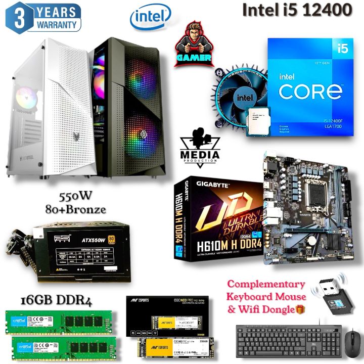 Gaming & Editing PC With i5 12400, H610M DDR4 Board, 550Watt PSU, 16GB ...