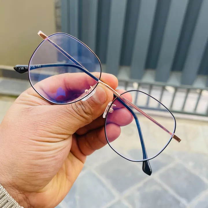 Black/olden Frame Blue Ray Cut Lens Glasses For Unisex | Metal Frame ...