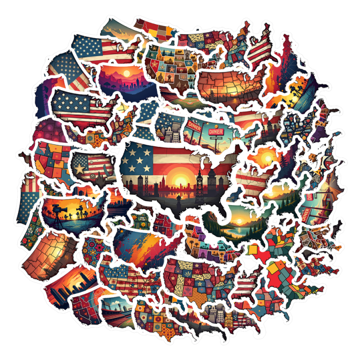 Geographical America Stickers Decals vintage State adhesive label ...