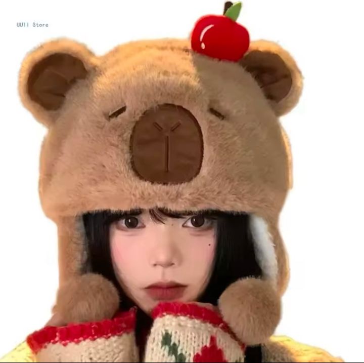 Masala Beads New Capybara Plush Hat Warm Fluffy Bucket Hat Thickened ...
