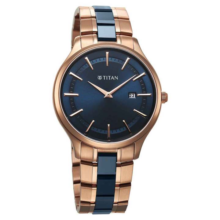 Titan Slim Ceramic Fusion Quartz Analog with Date Blue Dial Stainless ...