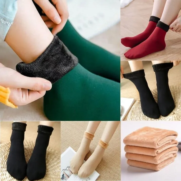 Pack of 12 (6 Pairs) Women Velvet Fur Inside Winter Socks - (Color ...
