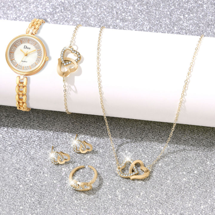 Disu Gold 5PCS/Set Women Watch Casual Fashion Diamond Quartz Wristwatch ...