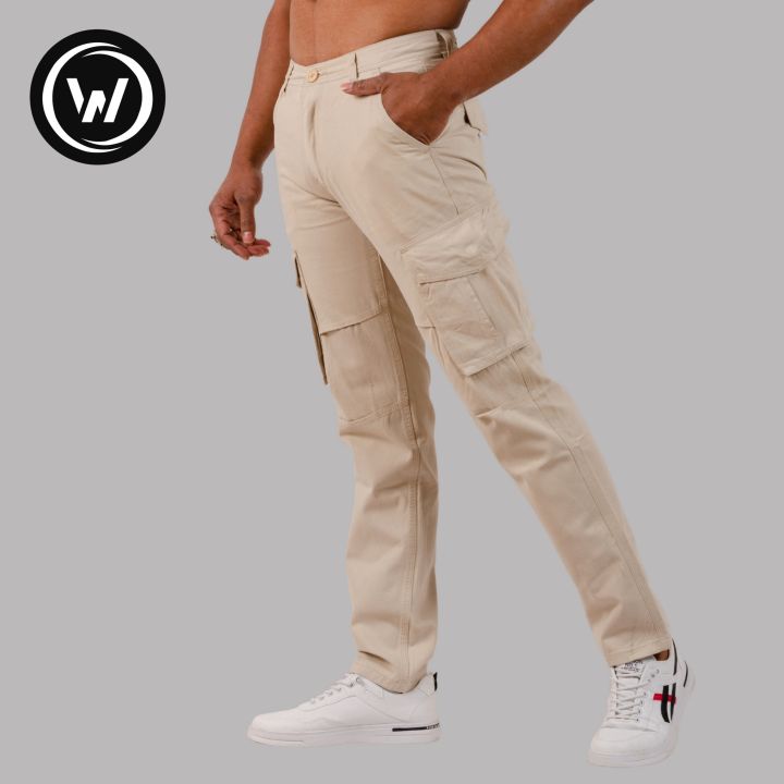 Wraon Cream Solid Premium Cotton Regular Fit Cargo Box Pant For Men ...