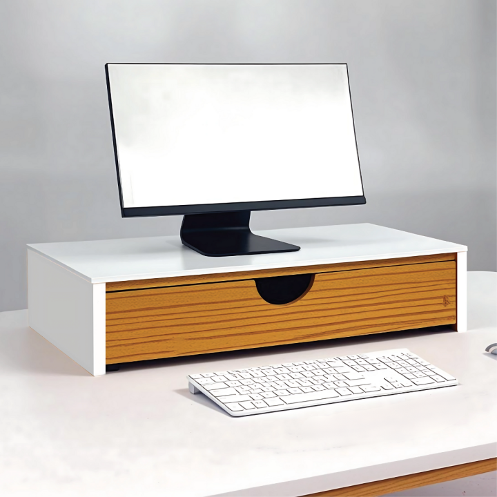 Premium Wooden Monitor Riser Stand with Drawer – Ergonomic Desktop ...