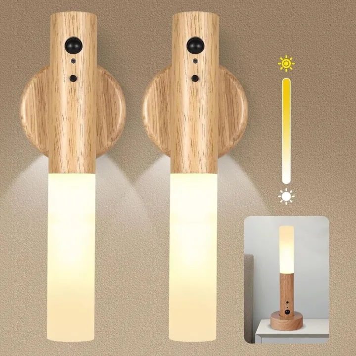 No Plug Wooden Motion Sensor Night Light Smart Motion USB Rechargeable ...