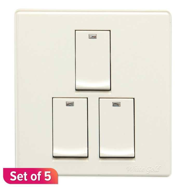 White Gold 3 Gang Switch Set of 5 | Daraz.com.np
