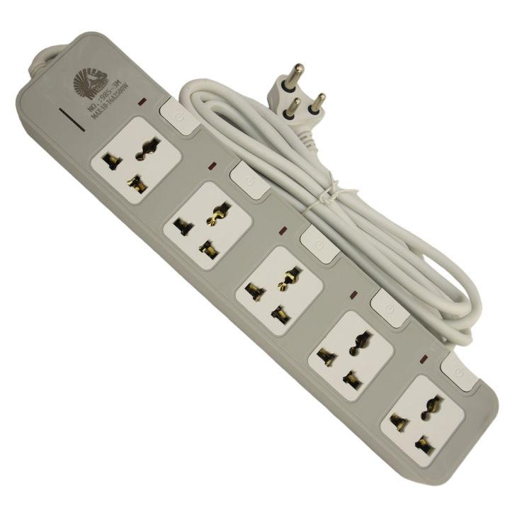 Mt EVEREST (985-3M) Surge Protector 5 Port 2500W 16A(max) 3 Pin 3 Meter ...