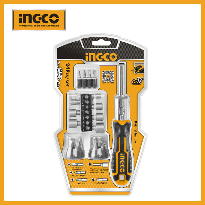 INGCO 24 Pcs Screwdriver Set With 1Pcs Unique Design Ratchet Handle ...
