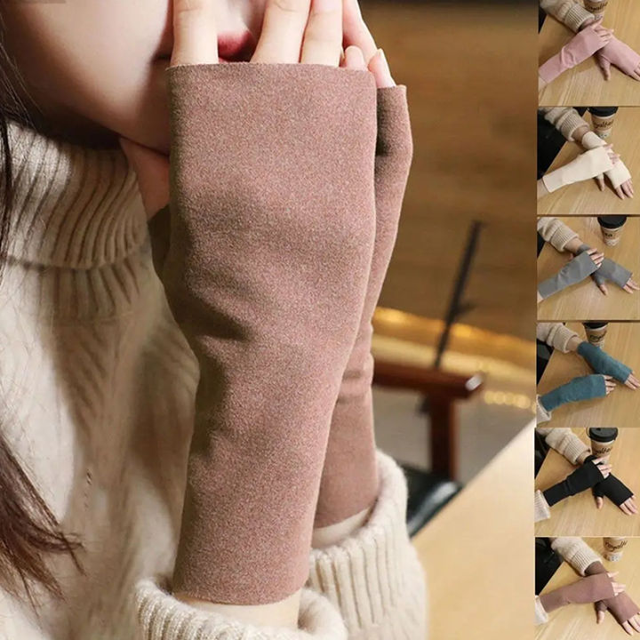 Women Fingerless Gloves Winter Warm Touch Screen Half Finger Gloves For ...