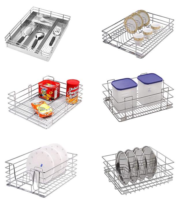 Modular Kitchen Baskets Full Stainless Steel (Set of 6 Main Baskets) in ...