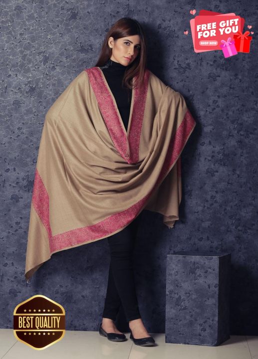 Ladies Diamond Embroidered Wool Shawl - With Free Gift Box - by Arbol ...