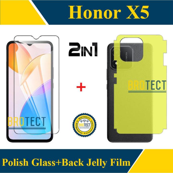 Honor X5 Tempered Glass Screen Guard 2.5D Polish Glass + Back Protector ...