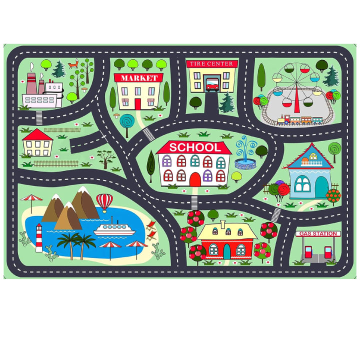 School Theme Kids Play Mat Vehicle Road Map - ( Size 36 x 24 inch ...