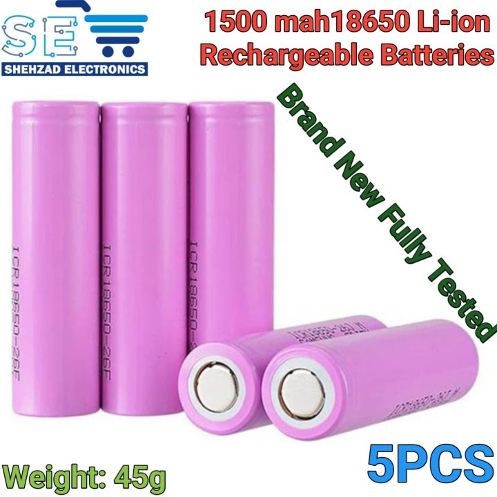 5PCS 18650 1500mAh Rechargeable Lithium-Ion Batteries | High-Capacity ...