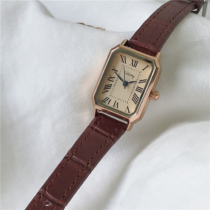 Square vintage Roman quartz belt women's watch Nordic niche light ...