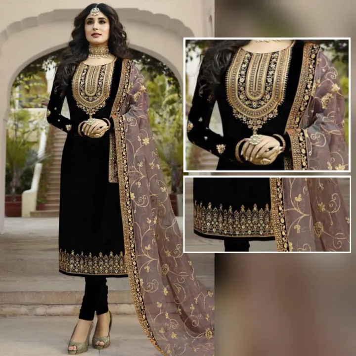 Ladies Chiffon Crincle Embroidered Black Shalwar Kameez FL-94 (Unstitched) | Daraz.pk