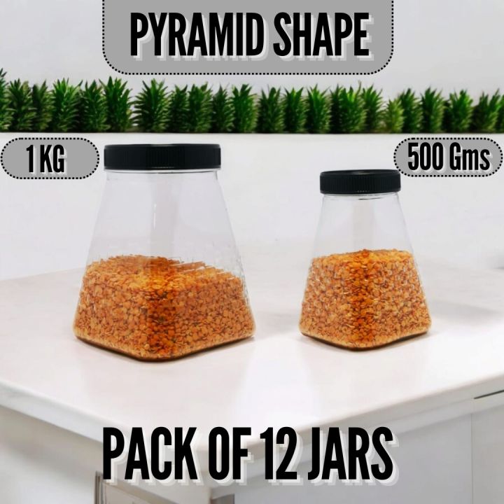 PYRAMID JAR PACK OF 12 JARS FOR KITCHEN PLASTIC STORAGE BOX BURNI ...