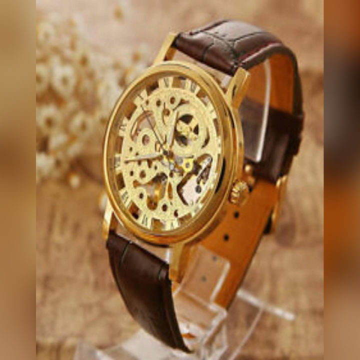 Double sided glass luxury skeleton watch | Daraz.pk