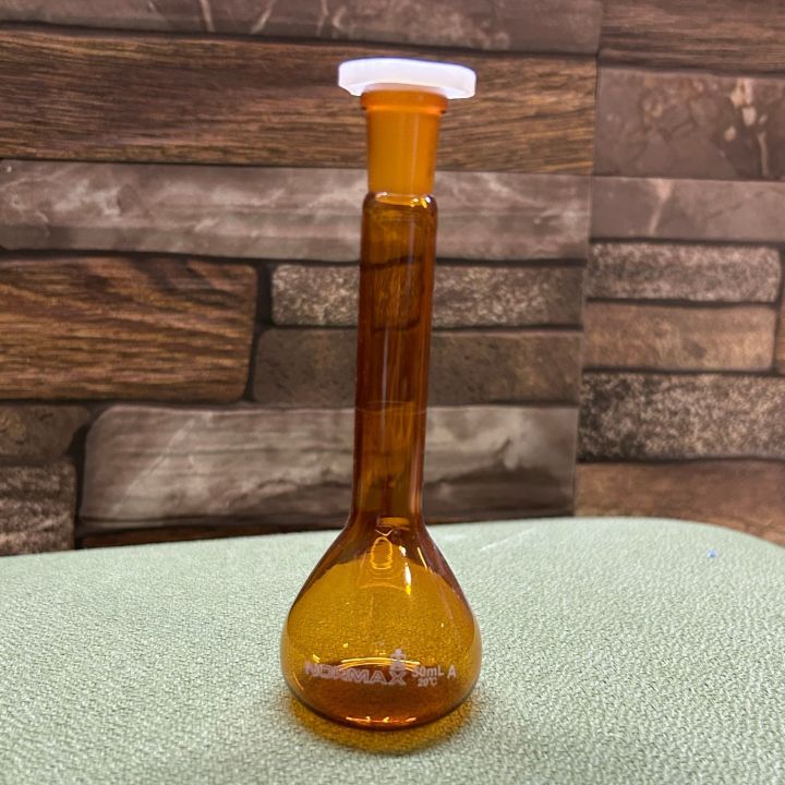 Volumetric Flask, 50ml - Amber - Fitted with Polypropylene Stopper ...