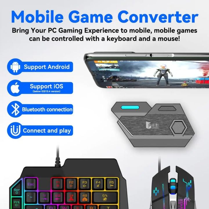 4-in-1 Mobile Gaming Combo Pack – One-Hand Keyboard, Gaming Mouse ...