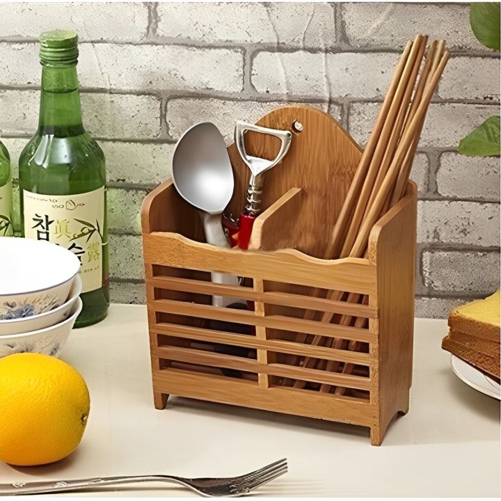 Kitchen Wooden Mini Spoon Holder And Bamboo Chopstick Basket | Daraz.pk