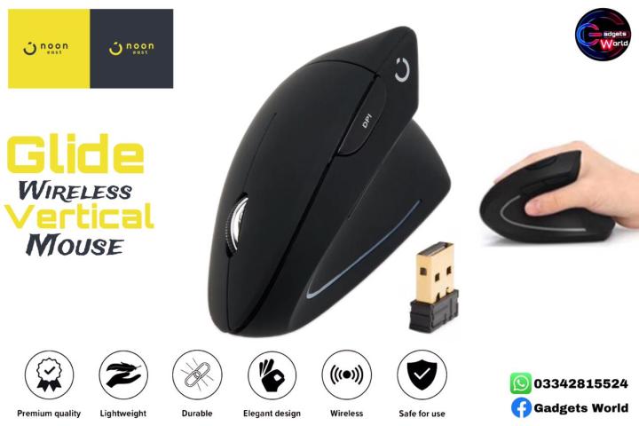 Noon East Glide Wireless Vertical Mouse with 6 Keys and Adjustable DPI ...