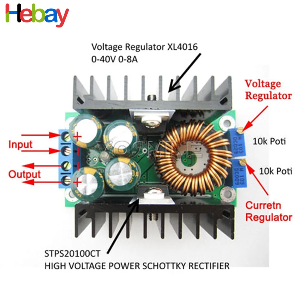 XL4016 DC-DC 300W 9A Step Down Buck Converter Adjustable 5-40V to 1.2 ...