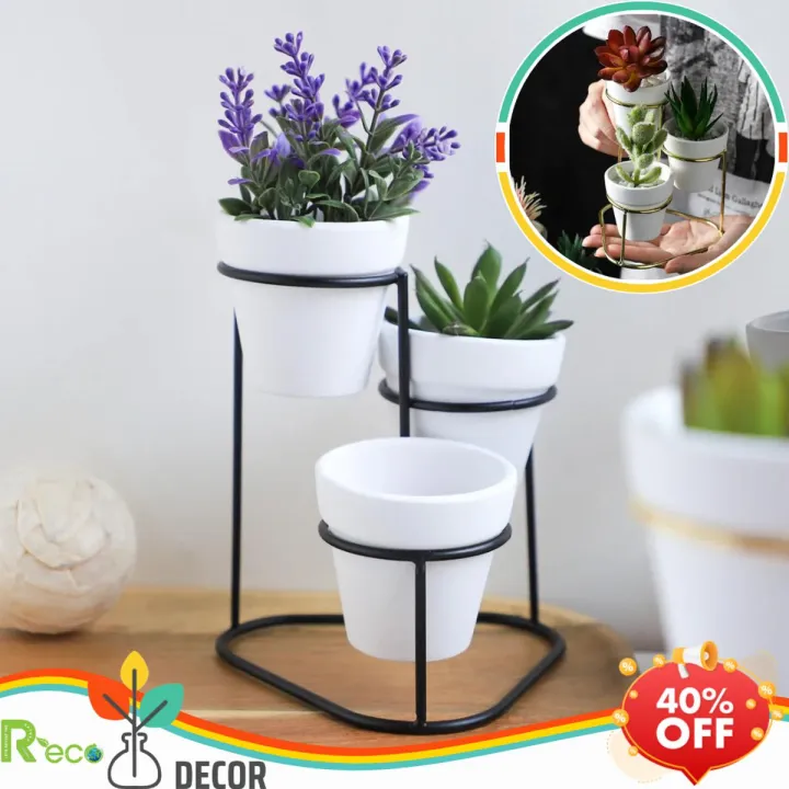 Modern Desktop Flower Pot Stand for Succulent Plants Round Cement ...