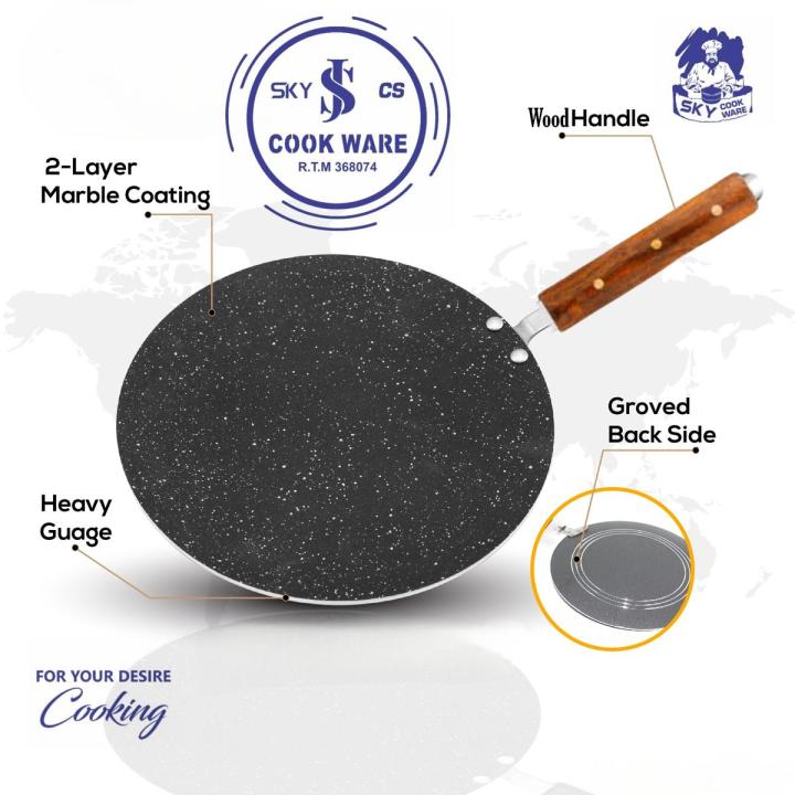 Tawa Non stick Marble wood Handle Best Quality 12-13-14inch size ...