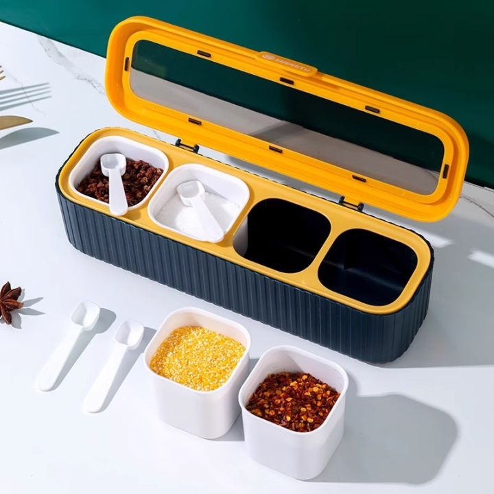 4 In 1 Partition Kitchen Seasoning Box Masala Box Set 4 Grid Portion ...