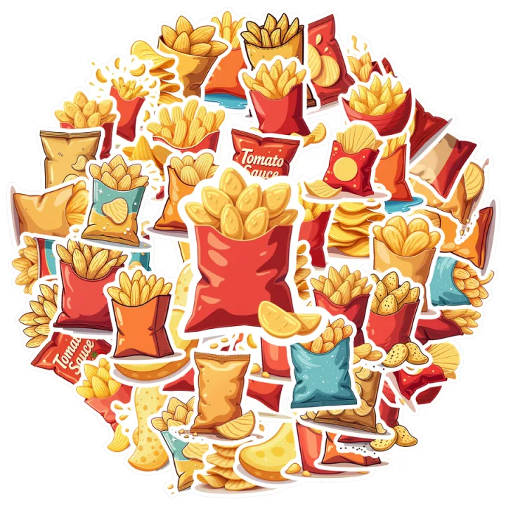Cartoon Potato Chips Theme Stickers, Waterproof Potato Chips Theme ...