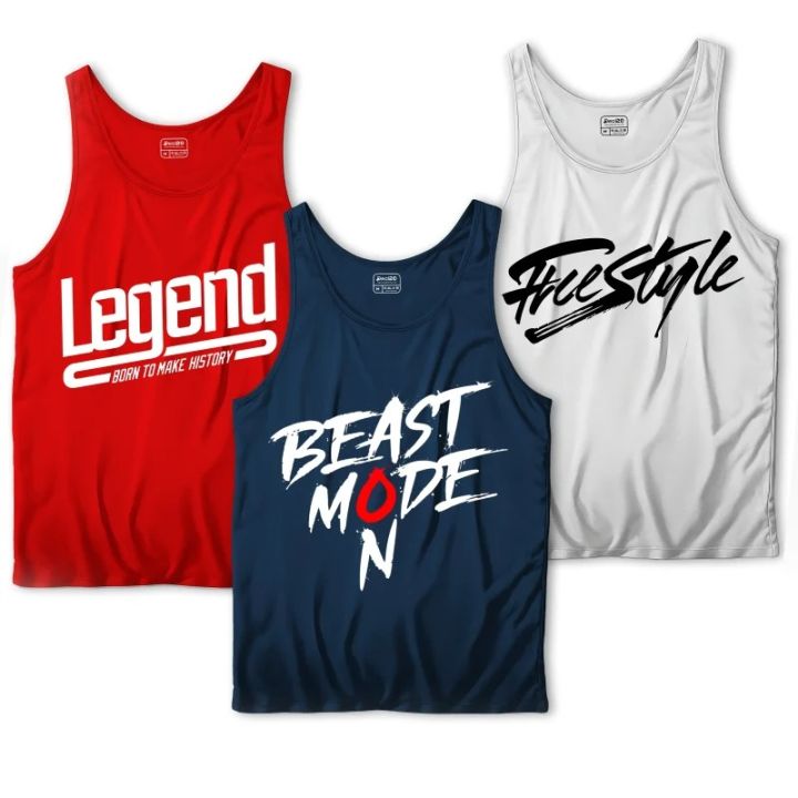 Pack of 3 Beast Legend Mode Printed Tank Tops For Mens by AA ...