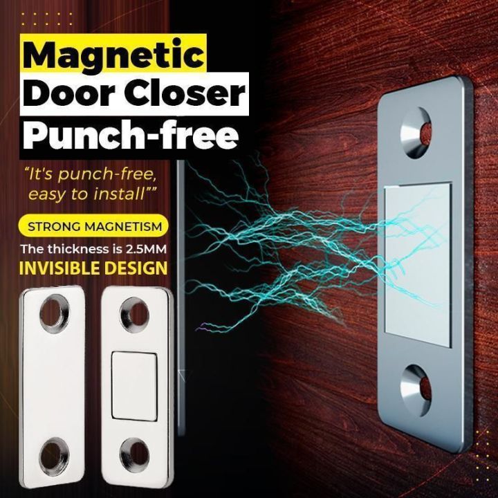Punch-Free Magnets Door Closer Stainless Steel Adhesive Magnetic ...