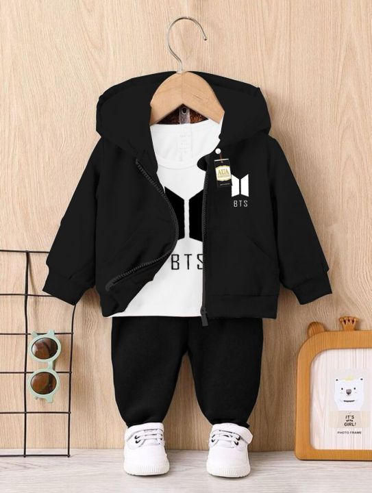 3 in 1 (BTS) Printed Winter Tracksuit For Kids with Warm Black Fleece ...