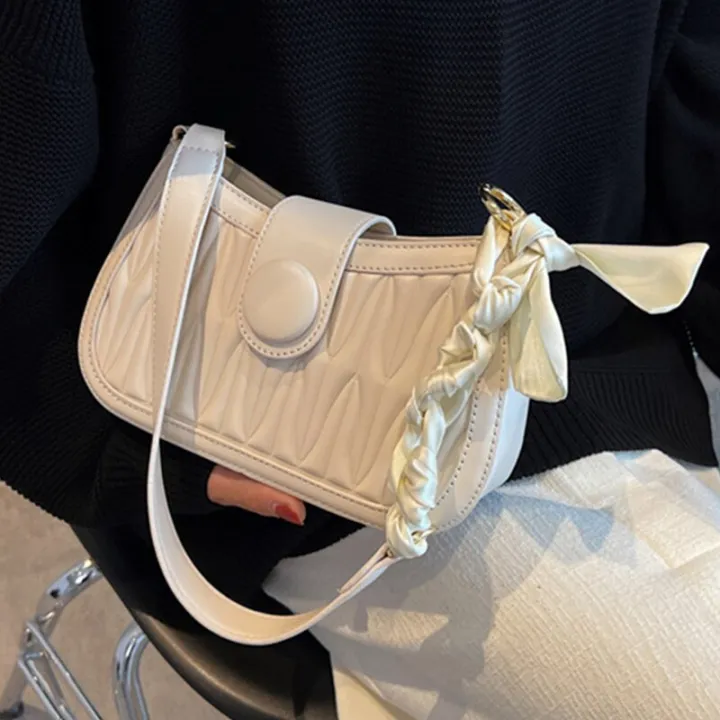 New Beige Shoulder Bags for Women Luxury Soft Pu Crossbody Bag Silk ...