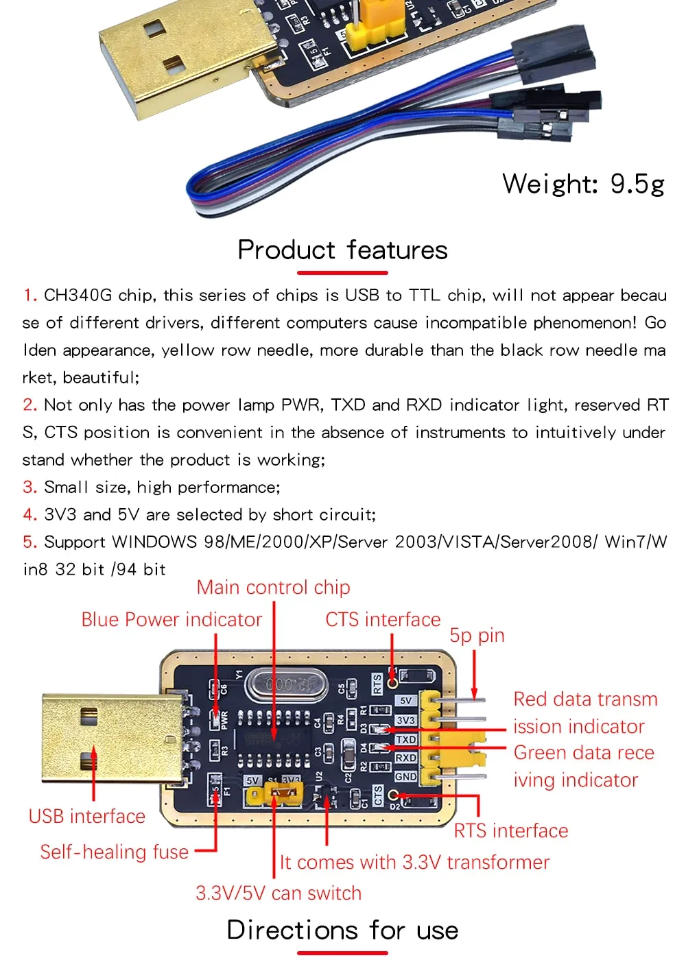 CH340 module USB to TTL CH340G upgrade download a small wire brush plate STC microcontroller ...