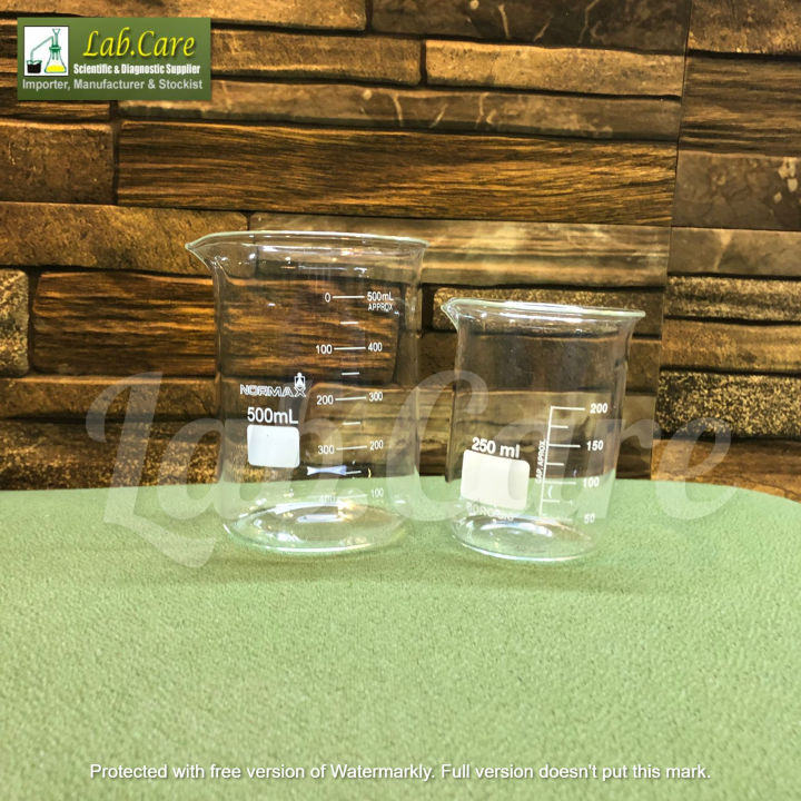 Glass Beaker set of 250ml, 500ml Normax, Low Form Griffin, Borosilicate ...