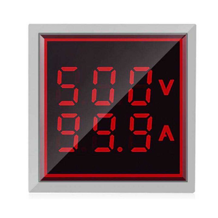 Square Digital AC Voltmeter Ammeter 50-600V 100A 22mm LED Current Indicator Voltage Meter Mini ...