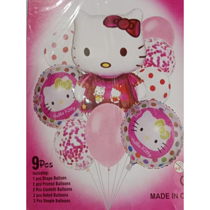 9 Pcs Set of Hello kitty Foil Balloons, Confetti Balloons Happy ...