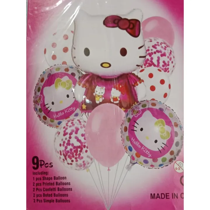 9 Pcs Set of Hello kitty Foil Balloons, Confetti Balloons Happy ...