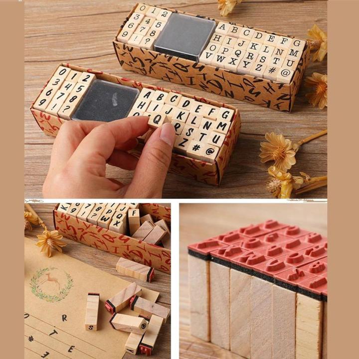 Handwritten Font Number And Letters Wooden Stamp with Inkpad Set | Daraz.pk