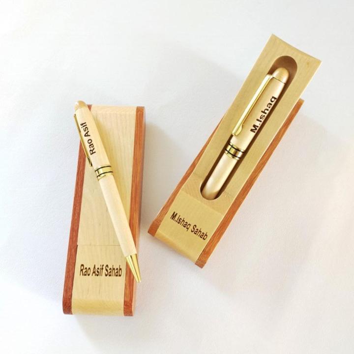 Luxury Wooden Pen With Engraved Name with folding pen stand | Daraz.pk